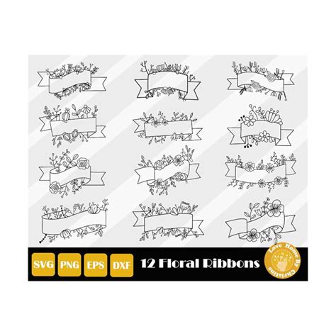 12 Floral Ribbon Svg Floral Banner Svg Floral Frame Svg C Inspire
