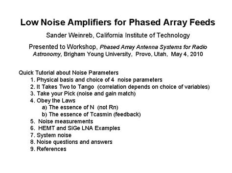 Low Noise Amplifiers For Phased Array Feeds Sander
