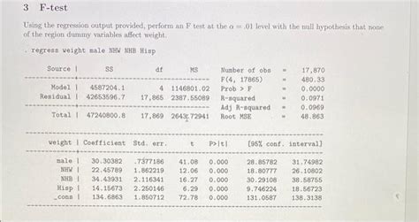 solved using the regression output provided perform an f