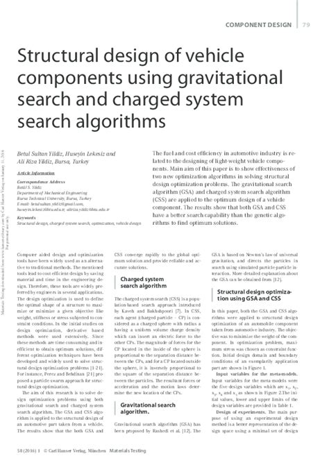 Pdf Structural Design Of Vehicle Components Using Gravitational