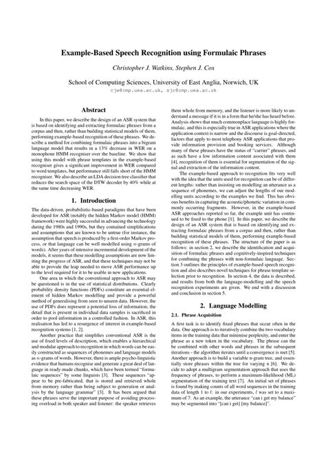Pdf Example Based Speech Recognition Using Formulaic Phrases