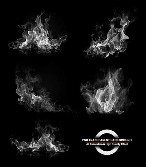 현실적인 연기 또는 불꽃 투명 배경 프리미엄 Psd 파일