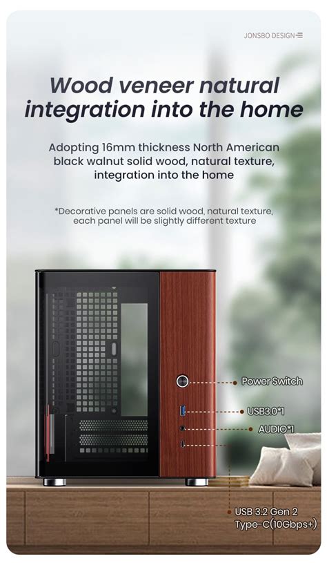 Jonsbo Tk 0 Separated Cabinet Itx Case Mini Tower 270° Dual Curved Glass Al Solid Walnut Wood