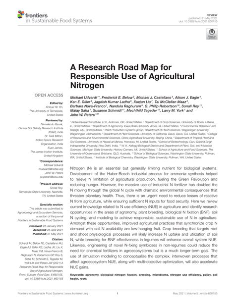 Pdf A Research Road Map For Responsible Use Of Agricultural Nitrogen