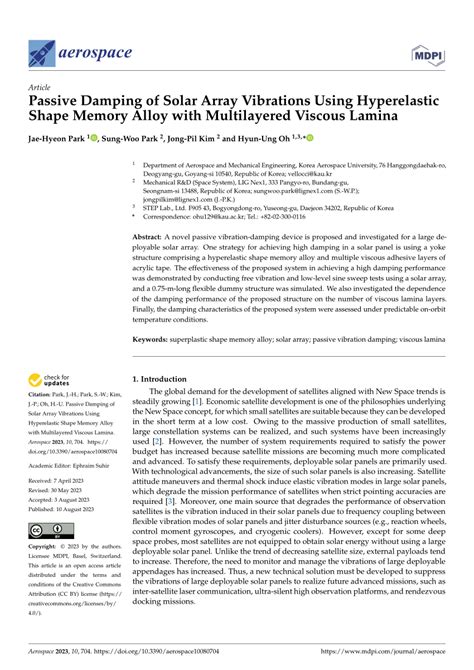 Pdf Passive Damping Of Solar Array Vibrations Using Hyperelastic