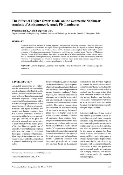 Pdf The Effect Of Higher Order Model On The Geometric Nonlinear Analysis Of Antisymmetric