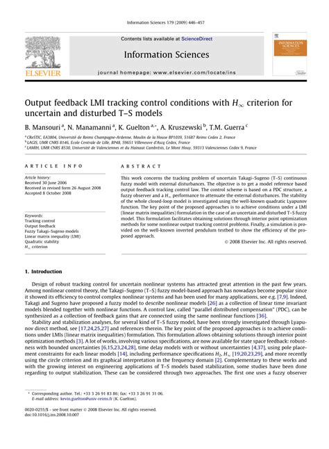 Pdf Output Feedback Lmi Tracking Control Conditions With H∞ Criterion For Uncertain And