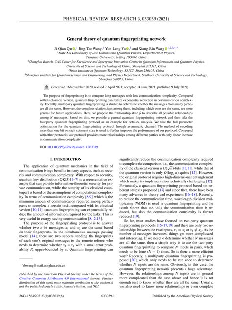 Pdf General Theory Of Quantum Fingerprinting Network