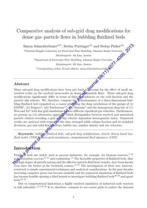 Pdf Comparative Analysis Of Subgrid Drag Modifications For Dense Gas Particle Flows In