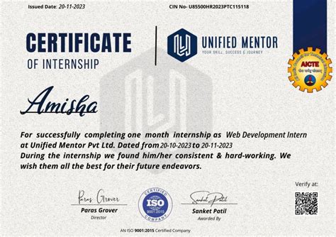 Webdevelopment Internshipcomplete Unifiedmentorpvtltd Ms Amisha