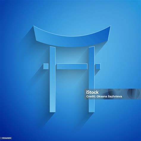 파란색 배경에 고립 된 종이 컷 일본 게이트 아이콘 도리이 게이트 표지판 일본 전통 고전 게이트 기호입니다 종이 아트 스타일입니다 벡터 일러스트레이션 0명에 대한 스톡 벡터