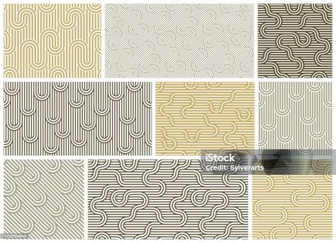 원활한 라인 패턴 세트 스트립 기하학적 벡터 추상 배경 컬렉션 선형 스트라이프 그물 광학 미로 웹 네트워크 강렬하고 밝은 색상에