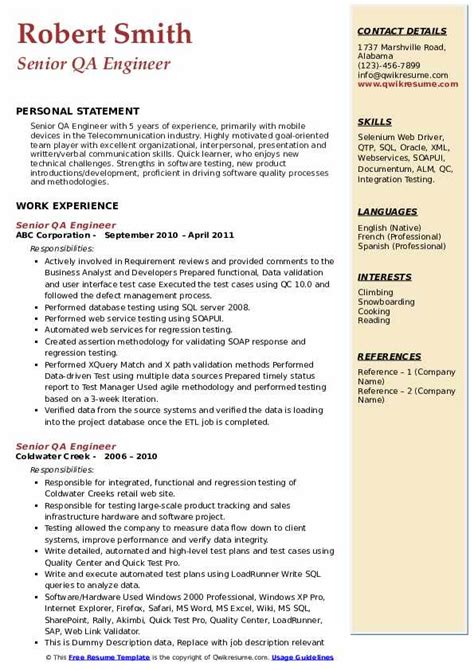 10 senior qa engineer resume samples and templates for 2025