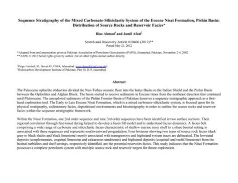 Sequence Stratigraphy Of The Mixed Carbonate Siliciclastic System