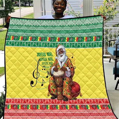 Afro Chirstmas In Senegal Quilt Black Santa Playing Djembe Drum By