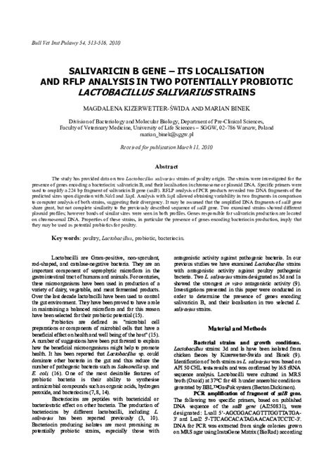 Pdf Salivaricin B Gene Its Localisation And Rflp Analysis In Two