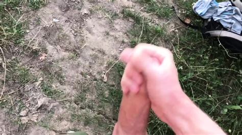 Teen Boy Jerking His Big Dick Using Two Hands Outdoor