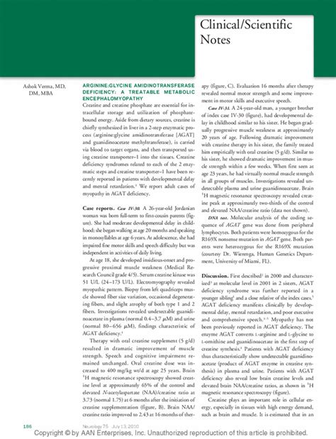 Arginineglycine Amidinotransferase Deficiency A Treatable Metabolic