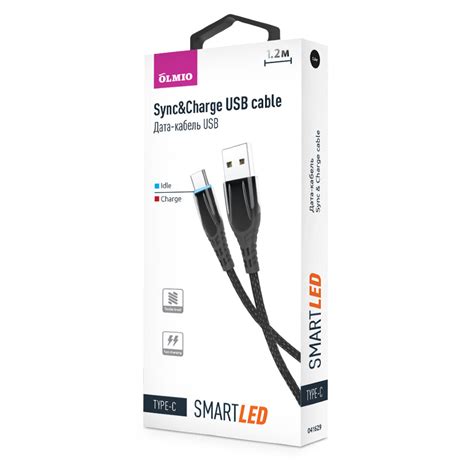 Кабель Usb Type C Olmio Smartled 2 1a черный