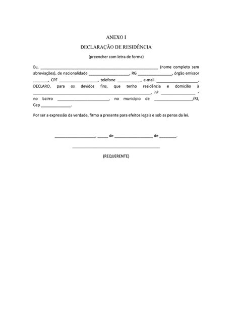 Modelo Declaração De Residência Pdf