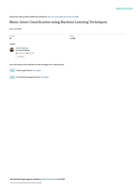 Music Genre Classification Using Machine Learning Techniques April 2018 Pdf Receiver