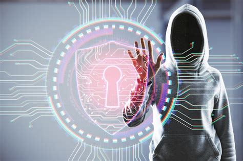 Premium Photo Hacker Using Antivirus Shield Hologram