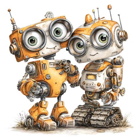 15 Png Watercolor Robot Friends Clipart Vintage Illustration