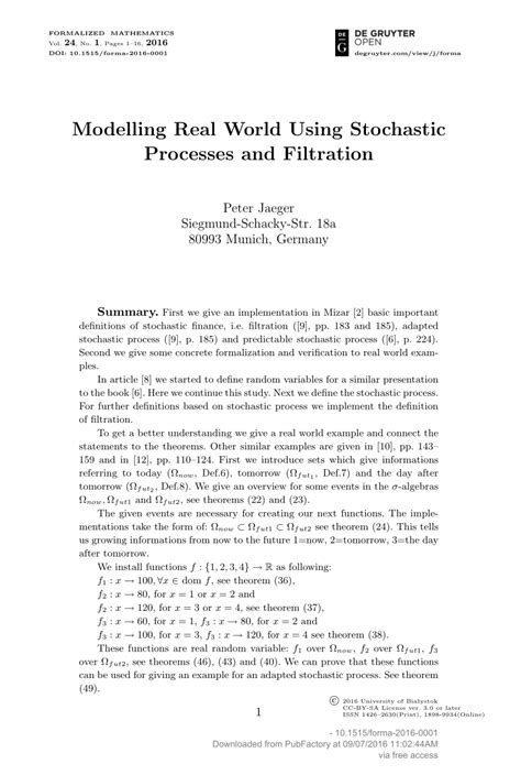 Pdf Modelling Real World Using Stochastic Processes And Filtration