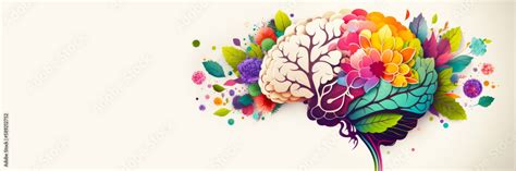Human Brain With Spring Colorful Flowers World Mental Health Day