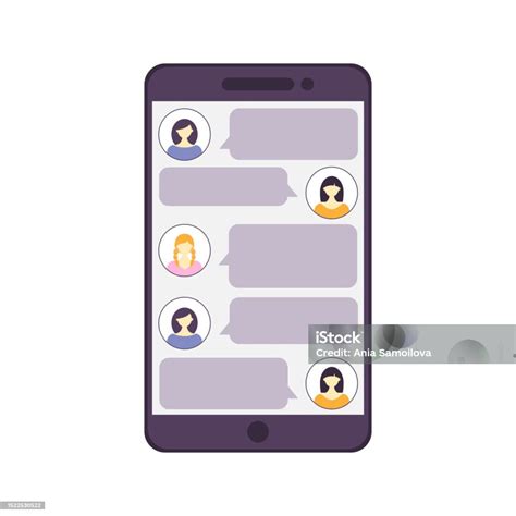 투명한 배경에 있는 휴대폰 채팅 메시지 벡터 그림 채팅 말싸움 온라인 대화 개념 대화 대화 사람들 여성 친구 Brand Name Smart Phone에 대한 스톡 벡터 아트