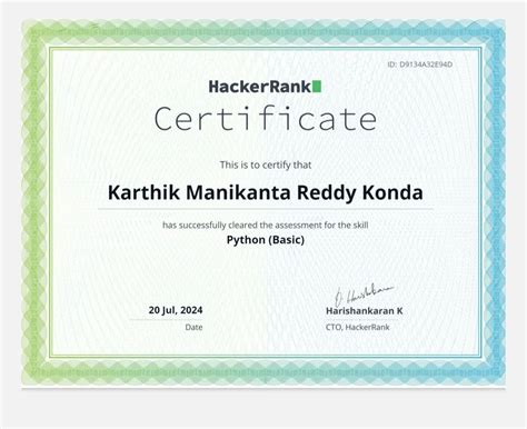 Karthik Reddy On Linkedin Python Programming Certification Continuouslearning Hackerrank