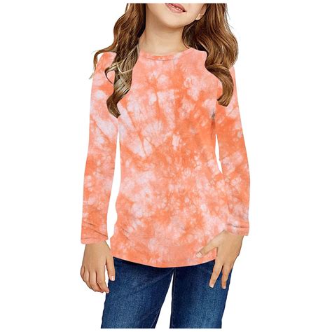 Cethrio Long Sleeve Tops For Girls Pullover Crew Neck Tie Dye Casual