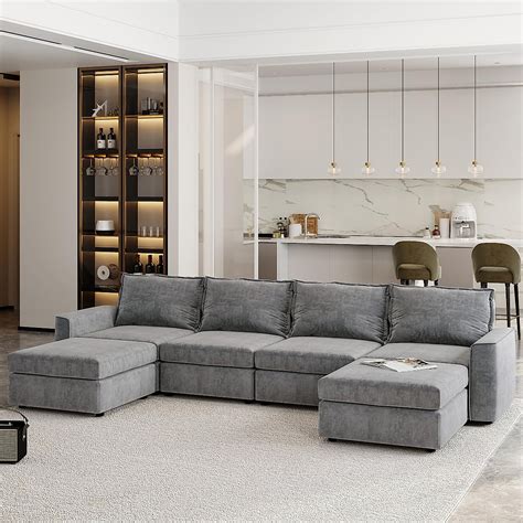 Ball And Cast 115 Chenille U Shaped Sectional Sofa Modern Gray Couch