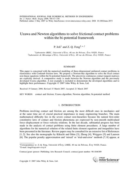Uzawa And Newton Algorithms To Solve Frictional Contact Problems