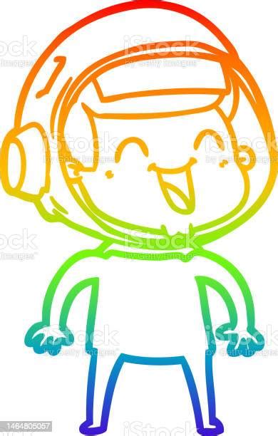 행복한 만화 우주 비행사의 무지개 그라데이션 선 그리기 그라데이션에 대한 스톡 벡터 아트 및 기타 이미지 그라데이션 낙서