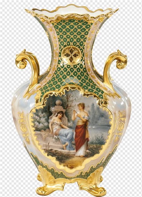 흰색 녹색 및 황동 세라믹 발바닥 꽃병 꽃병 도자기 골동품 식기 꽃병 접시 꽃 화병 금 Png Pngwing