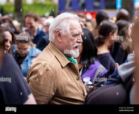 Scottish Actor Brian Cox Being Interviewed At The Sag Aftra Actors Strike Protest In Londons