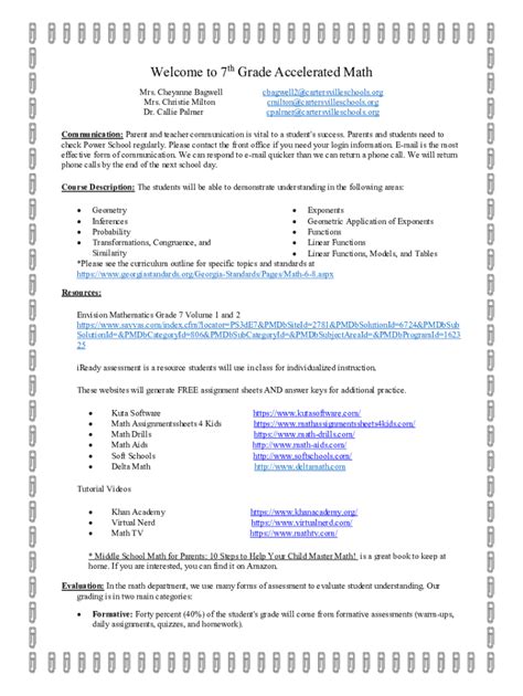 Fillable Online Welcome To 7th Grade Accelerated Math Fax Email Print Pdffiller