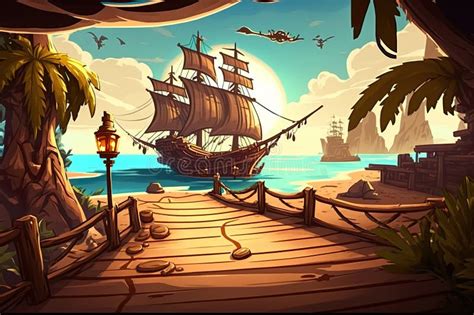 Cartoon Pirate Ship Background