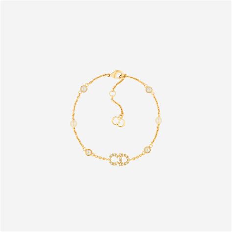 W 디올 클레어 D 룬 브레이슬릿 골드 피니쉬 메탈 And 화이트 레진 펄 화이트 크리스탈 Dior Kream