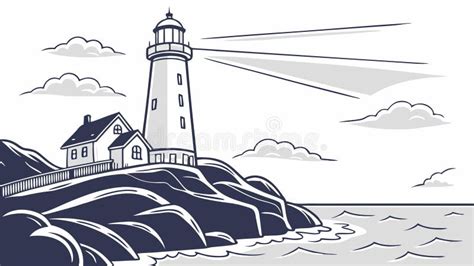 Coastal Lighthouse Scene With Waves Crashing On Rocks Illustration Vector Design Generative Ai