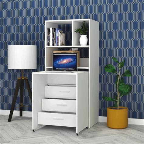 Компактный раздвижной стеллаж трансформер в белый письменный стол с открытыми полками рабочий