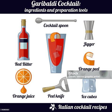 가리발디 칵테일 흰색 배경에 격리된 요소의 인포그래픽 세트 0명에 대한 스톡 벡터 아트 및 기타 이미지 0명