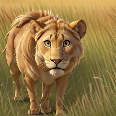 Premium Ai Image Lion Hide In Grass