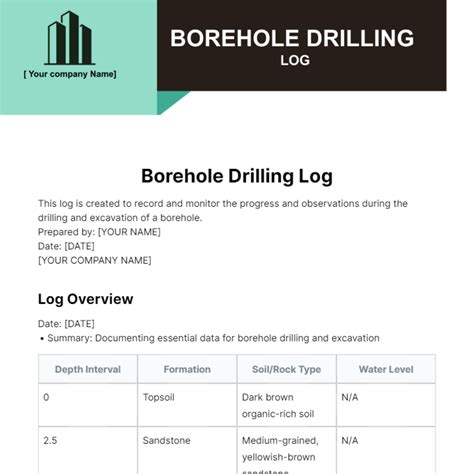 Free Borehole Log Template To Edit Online