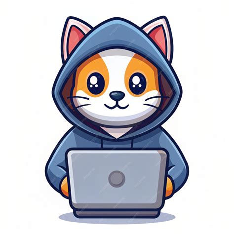 Premium Photo Cute Cat Hacker Operating Laptop Cartoon Vector Icon
