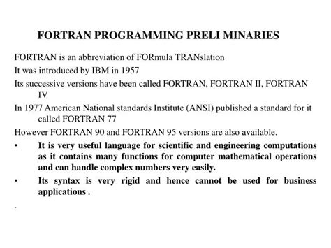 PPT FORTRAN PROGRAMMING PRELI MINARIES PowerPoint Presentation Free
