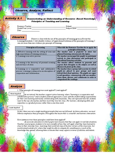 Observe Analyze Reflect Activity 91 Pdf Teachers Learning