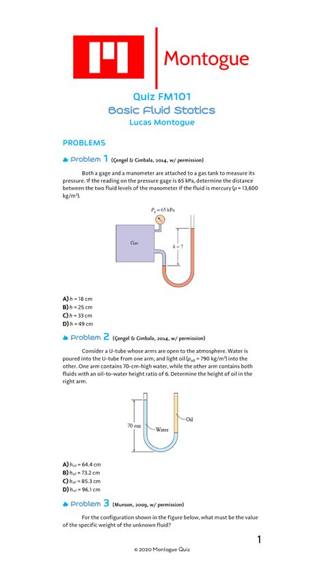 Basic Fluid Statics Solved Problems 1 Quiz Fm Basic Fluid Statics
