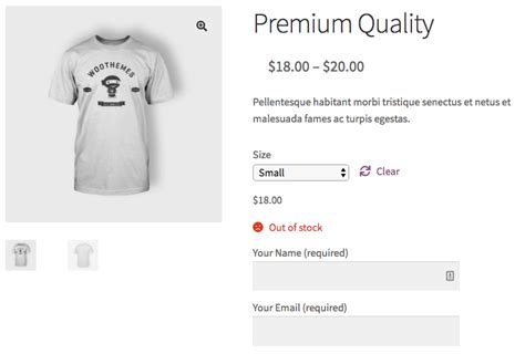Php Add A Contact Form To Out Of Stock Product Variations In